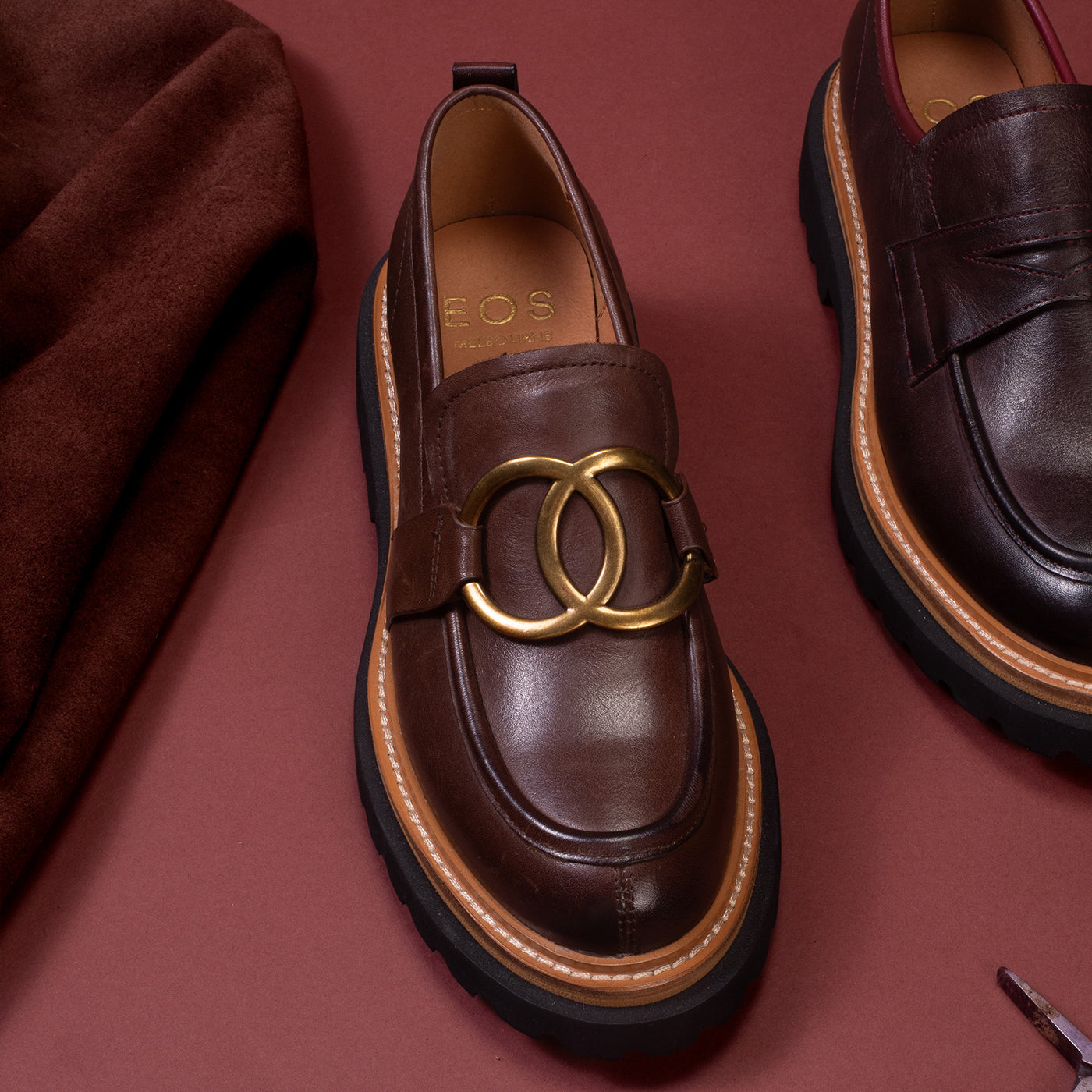 EOS Abbi | Women Leather Flats | Dual round metal Loafers