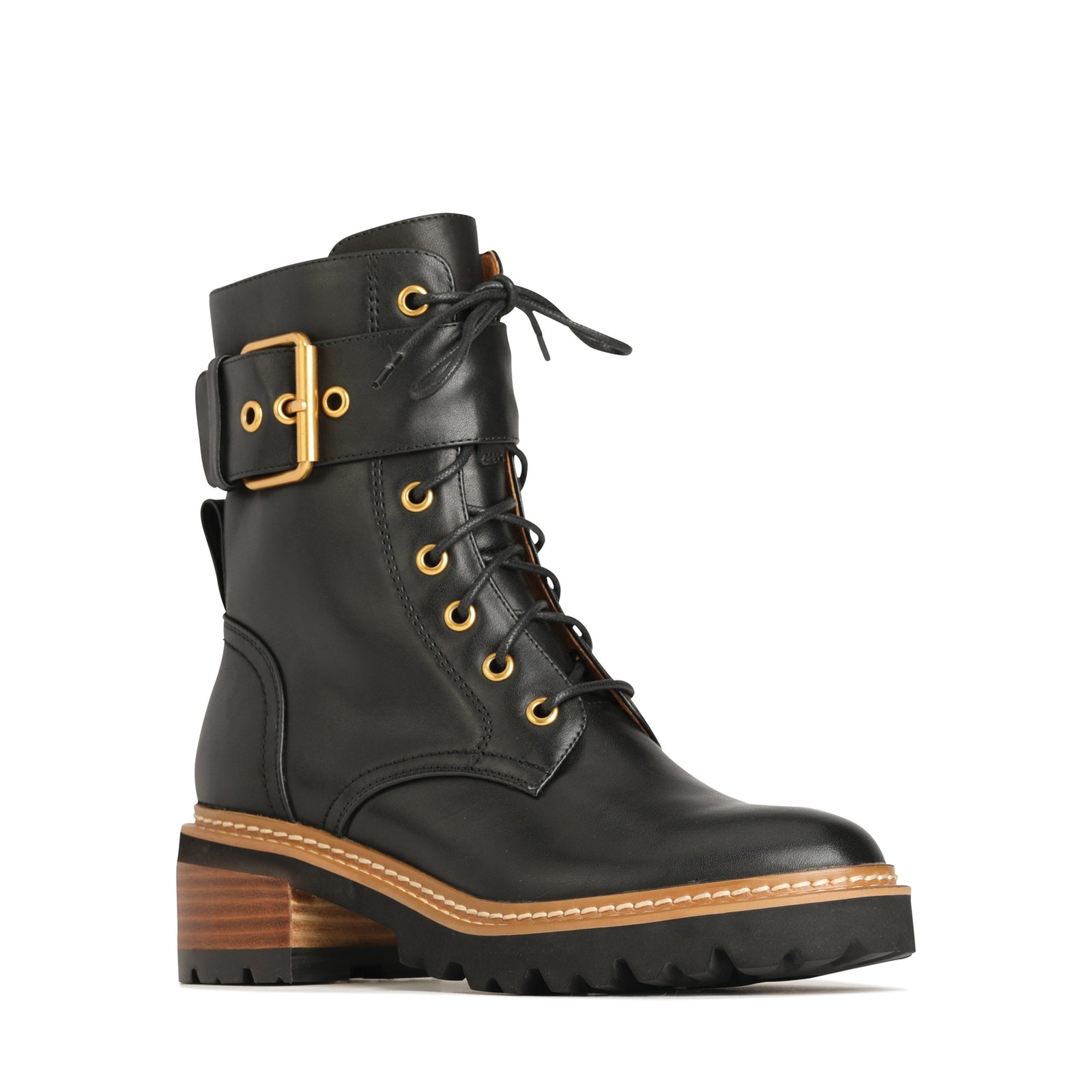 EOS Line | Women Combat Boots | Bold Lace-Up Large Metal Buckle