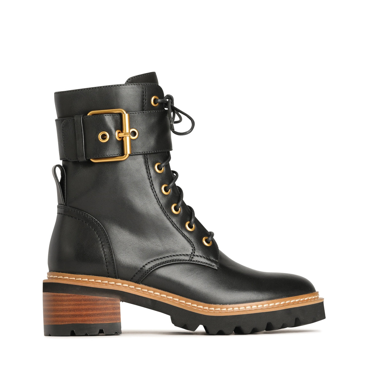 EOS Line | Women Combat Boots | Bold Lace-Up Large Metal Buckle