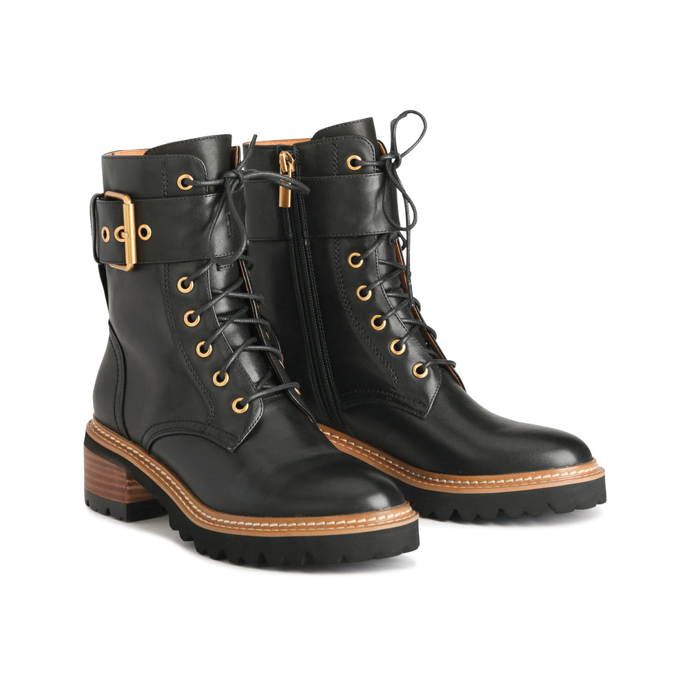 EOS Line | Women Combat Boots | Bold Lace-Up Large Metal Buckle