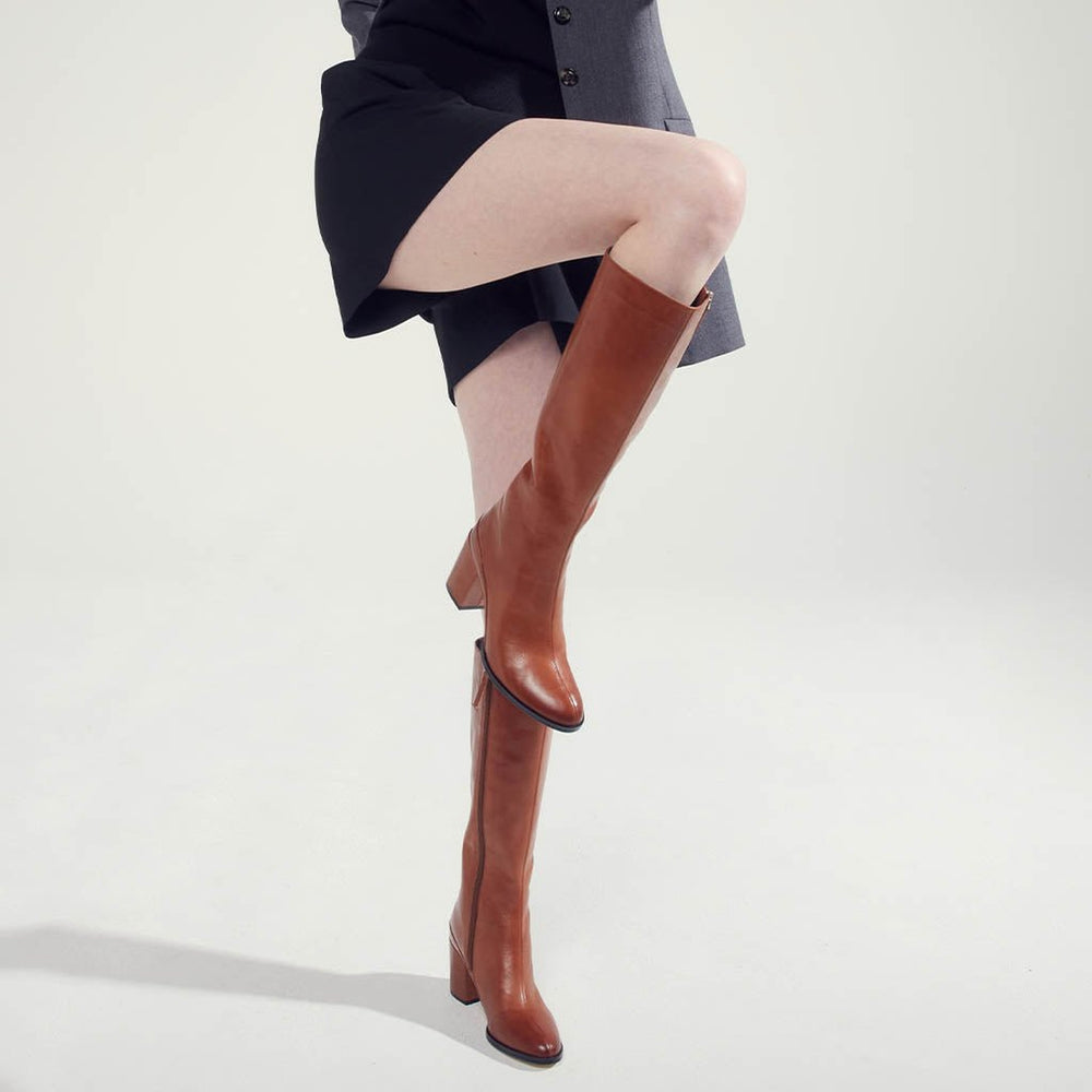 EOS Cashmere | Women High Boots | Minimalist Style Metal Zip