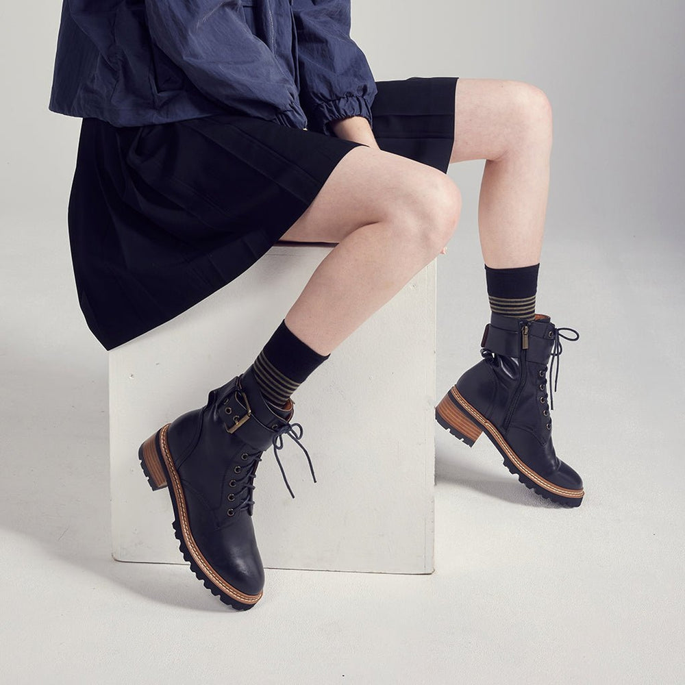 EOS Line | Women Combat Boots | Bold Lace-Up Large Metal Buckle